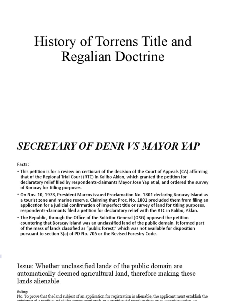 Torrens Title and Regalian Doctrine Overview | PDF | Adverse Possession ...