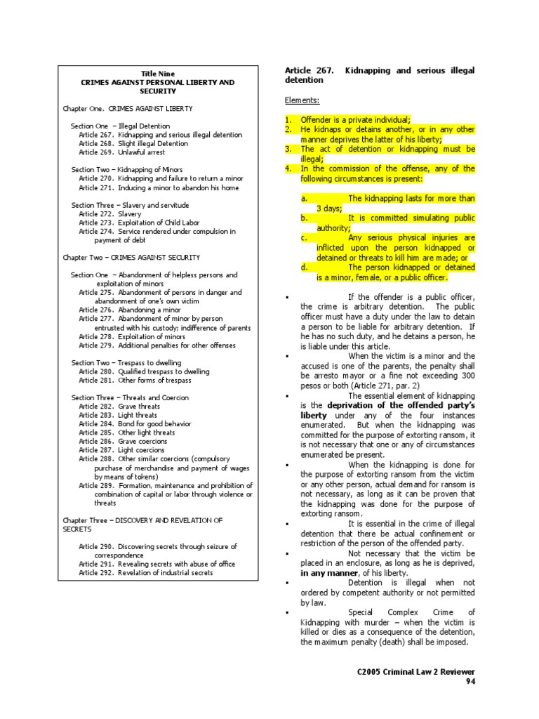 Title 9 Liberty and Security | PDF | Kidnapping | Detention (Imprisonment)