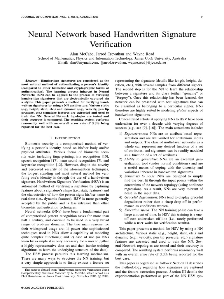 Neural Network-Based Handwritten Signature Verification: Alan Mccabe ...