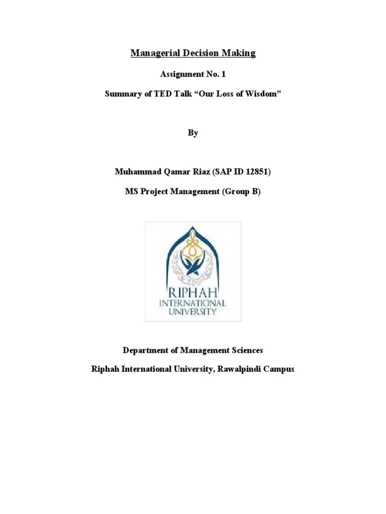 Muhammad Qamar Riaz 12851 Our Loss of Wisdom | PDF | Philosophical ...