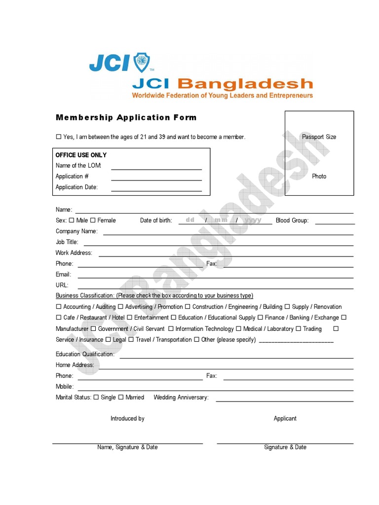 JCI Membership Form | PDF | Economies | Business