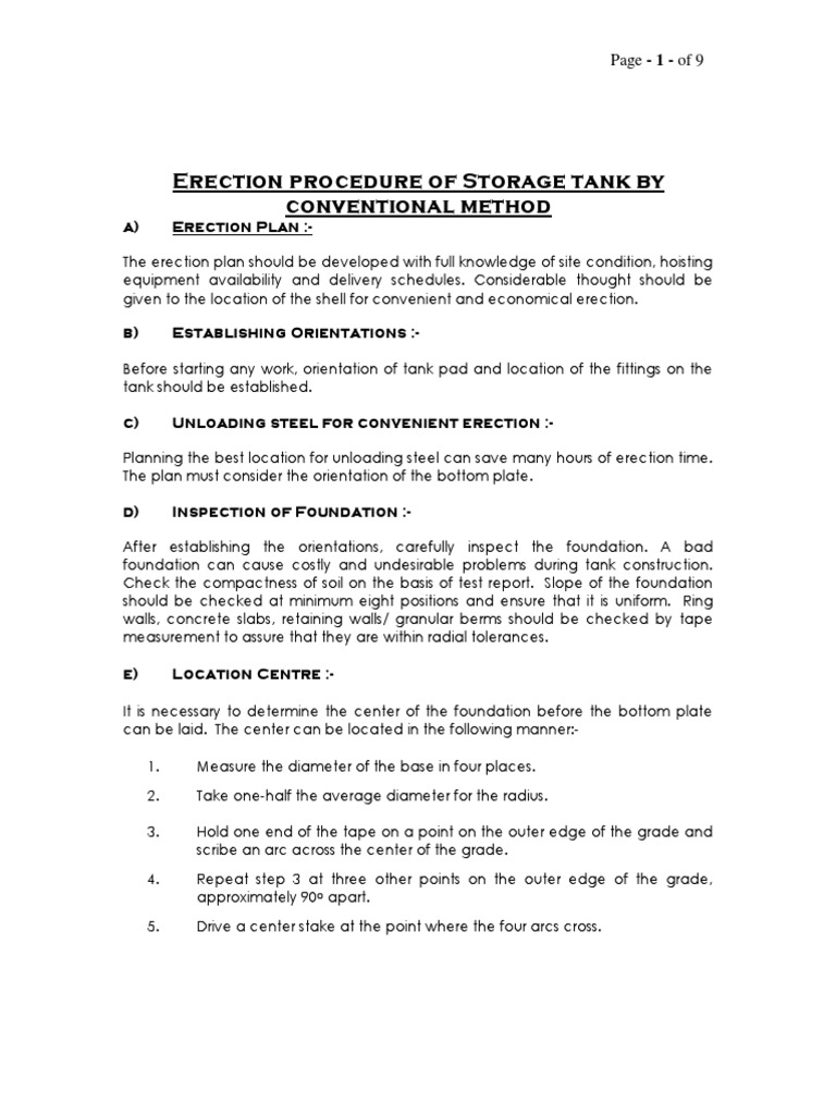 Tank Procedure by Conventional Method | PDF | Welding | Construction