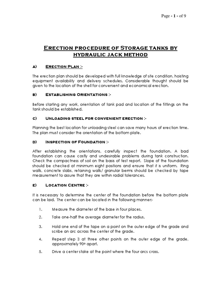 Tank Procedure by Jack Method | PDF | Welding | Construction