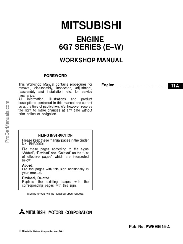 Mitsubishi 6G7 Engine Workshop Manual | PDF | Piston | Internal ...