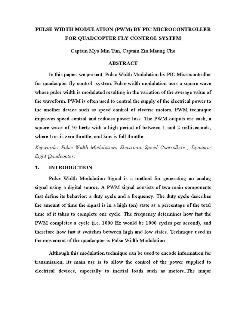 Pulse Width Modulation By Pic Microcontroller For Quadcopter Fly Control System Download Free