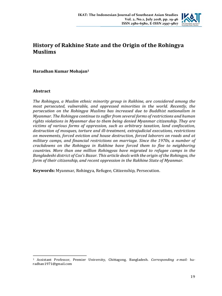 History of Rakhine State and The Origin of The Rohingya Muslims | PDF ...