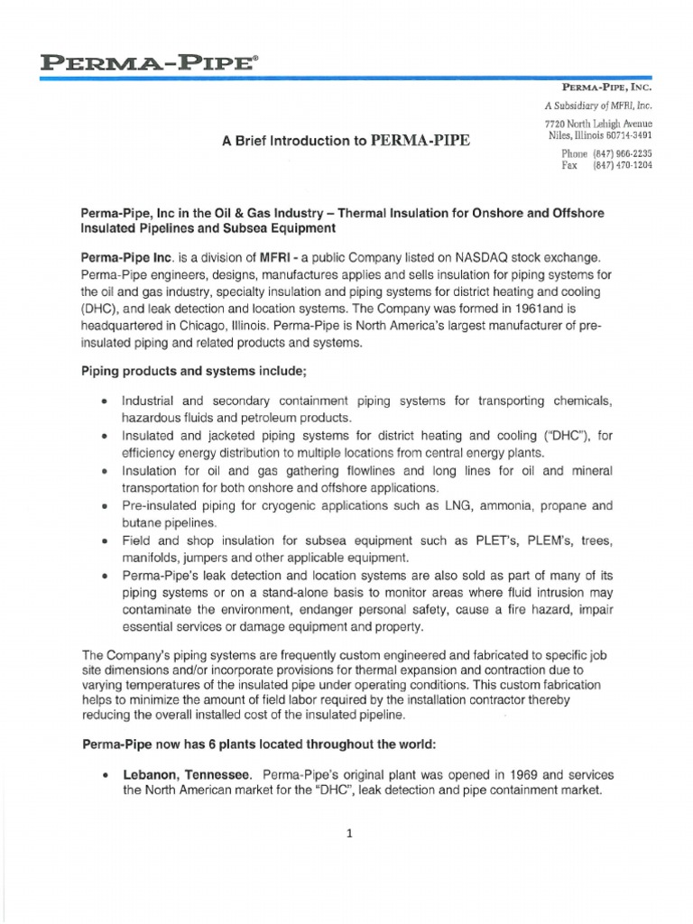 Perma Pipe Introduction - Oil & Gas 121211 | PDF
