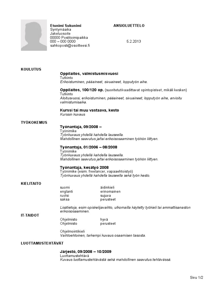 CV Mallipohja | PDF