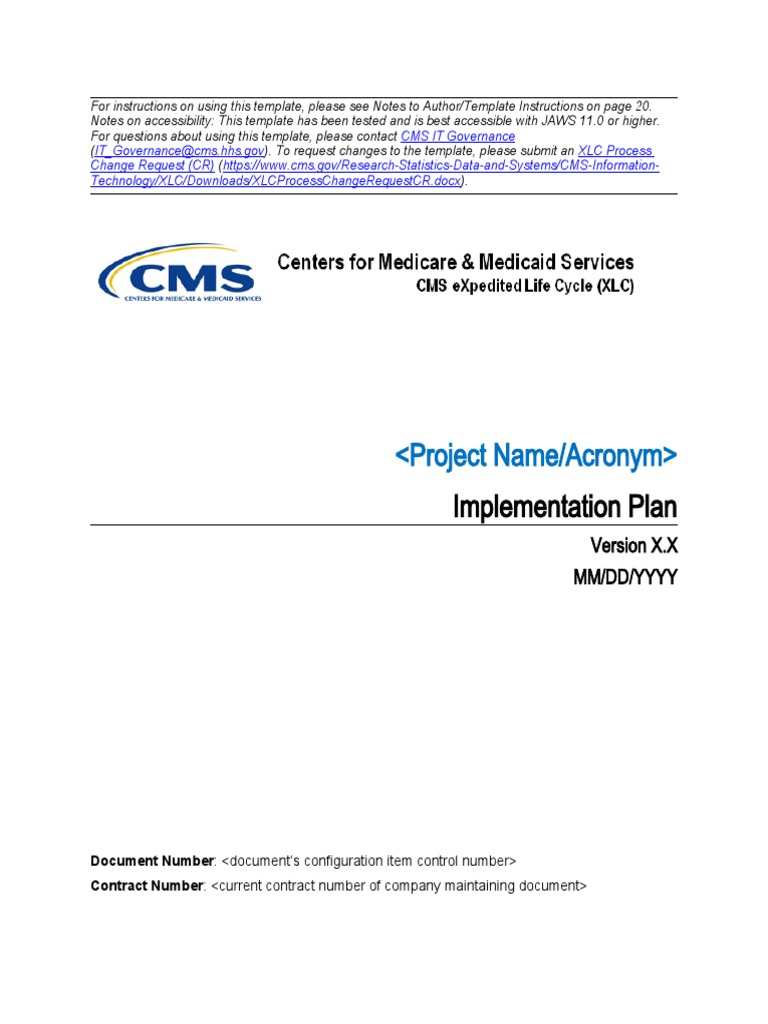 CMS XLC Implementation Plan Template | PDF | Subroutine | Databases