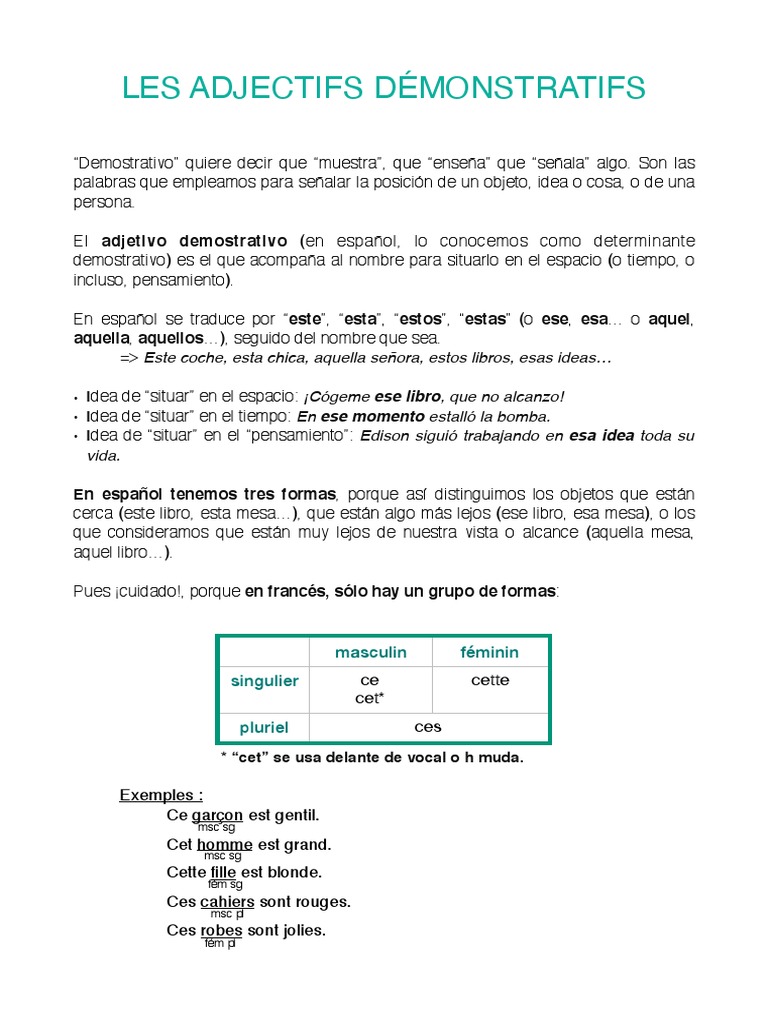 Les Adjectifs Démonstratifs - Leçon 2 PDF | PDF