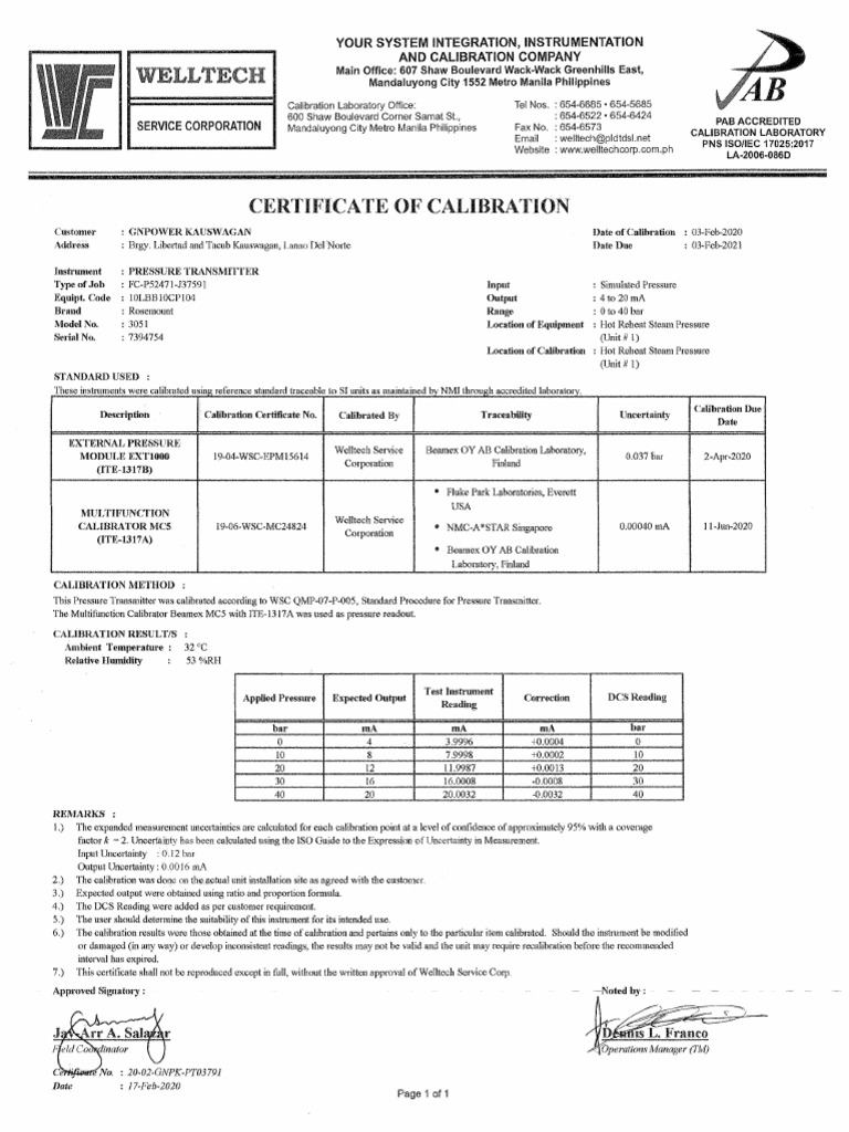 Uint 1 Welltech Calibrations-1 | PDF