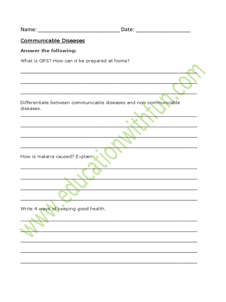 Communicable Diseases Worksheet 2 PDF | PDF