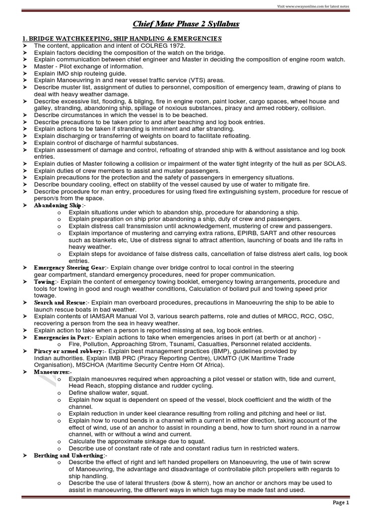 Chief Mate Phase 2 Syllabus Overview | PDF | Marine Salvage | Ships