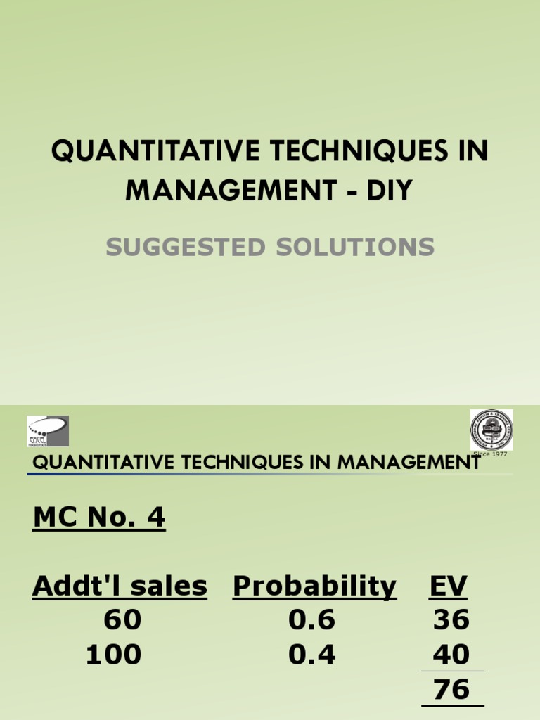 Quantitative Techniques in Management - Diy: Suggested Solutions | PDF ...