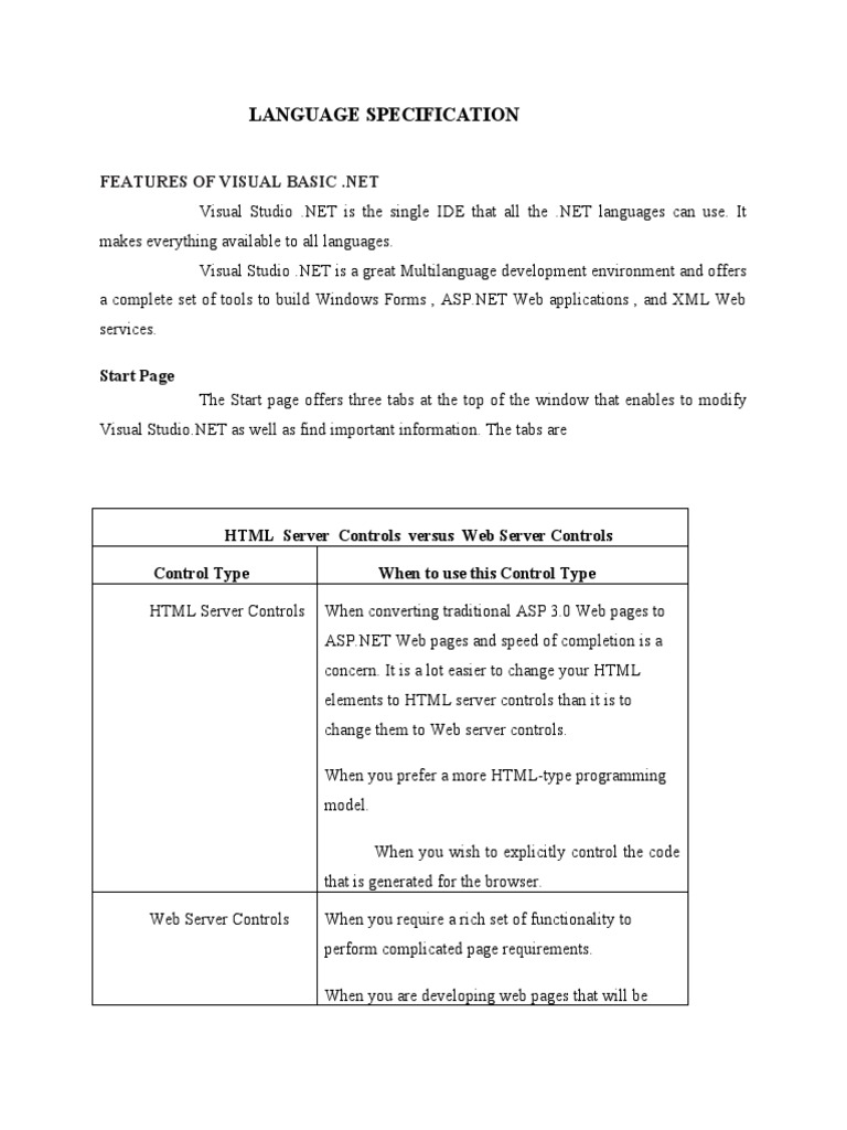 Language Specification | PDF | Microsoft Visual Studio | World Wide Web