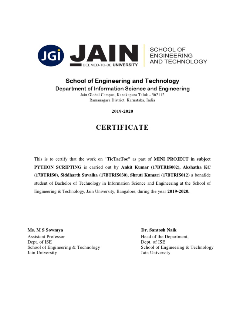 Certificate: School of Engineering and Technology | PDF