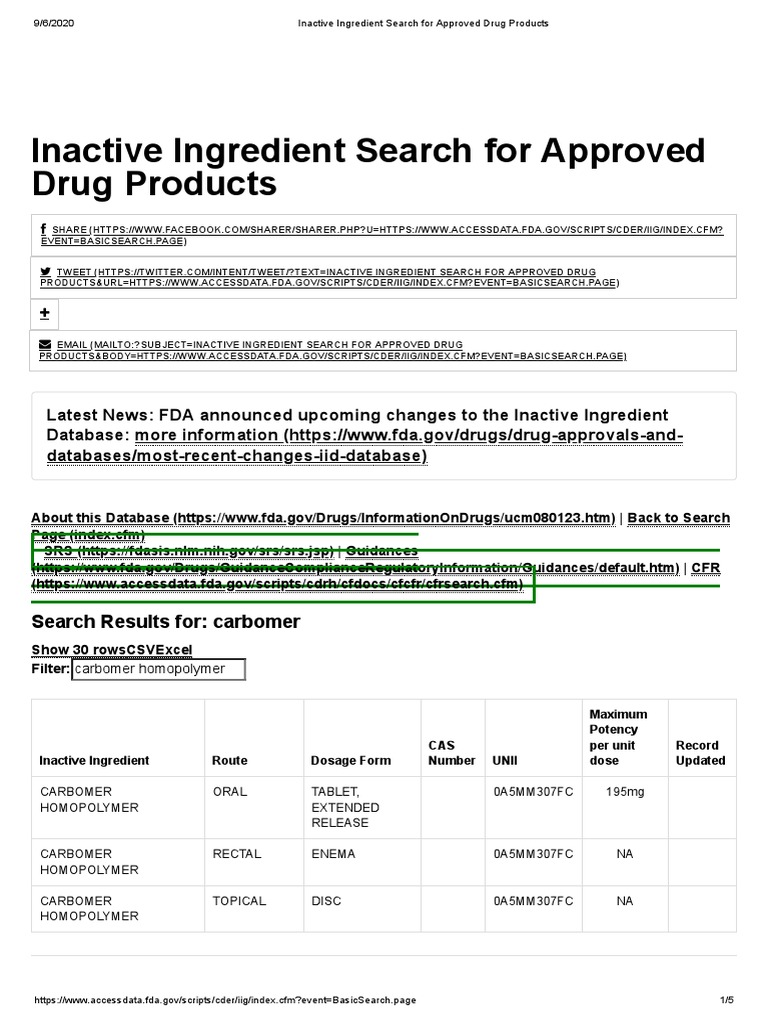 Inactive Ingredient Search Carbomer | PDF | Topical Medication ...