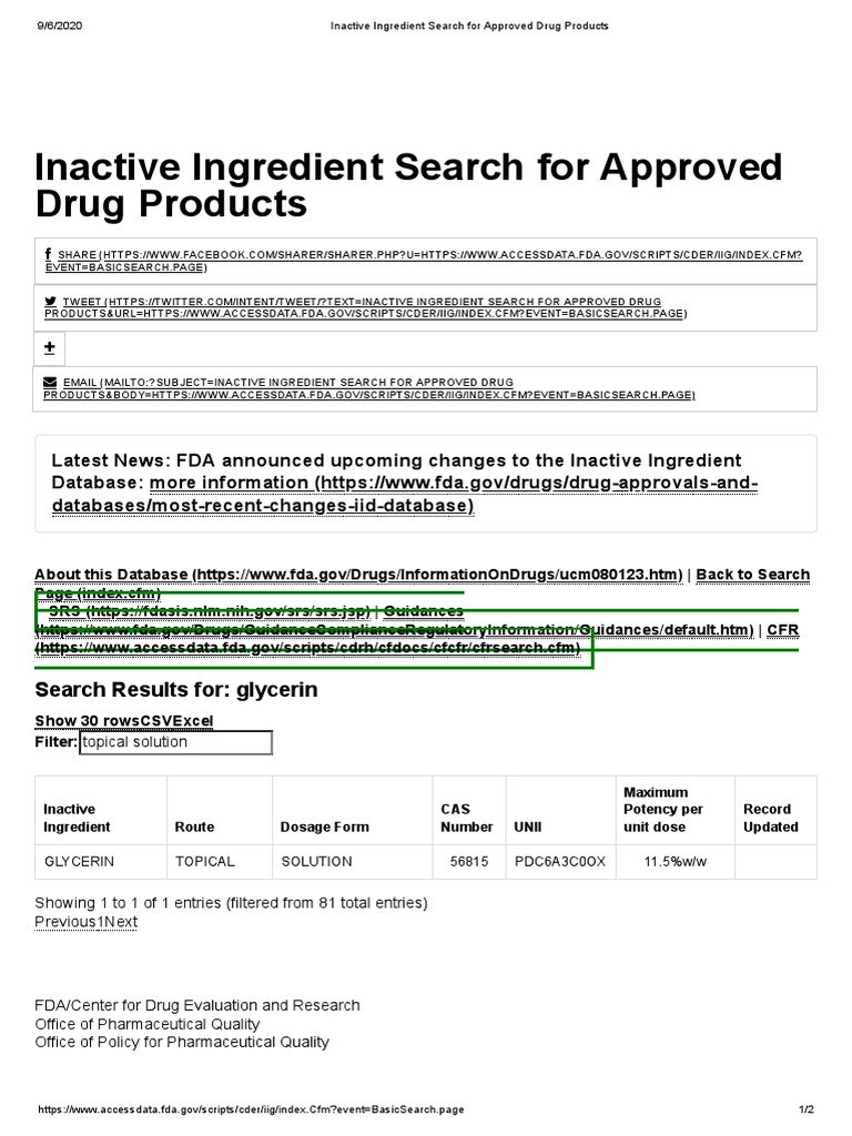 Inactive Ingredient Database Overview | PDF | Health Care | Drugs