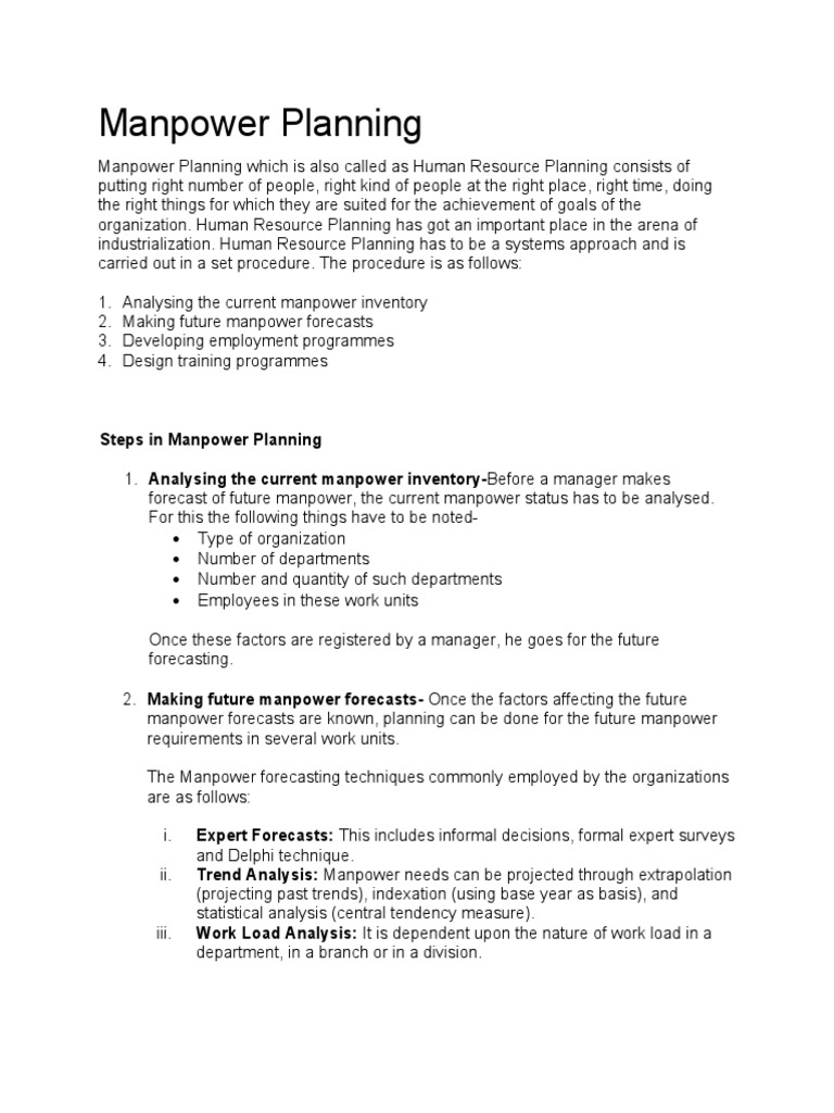 Steps in Manpower Planning | PDF | Human Resources | Forecasting