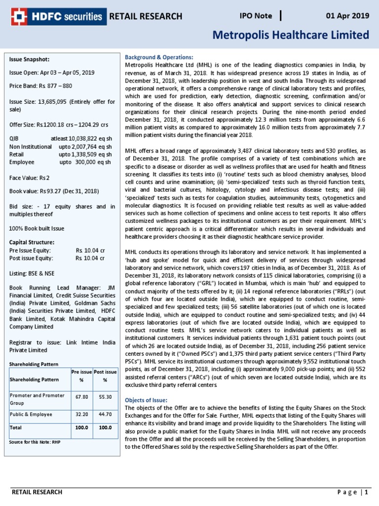 Metropolis Healthcare Limited: Retail Research | PDF | Medical Imaging ...