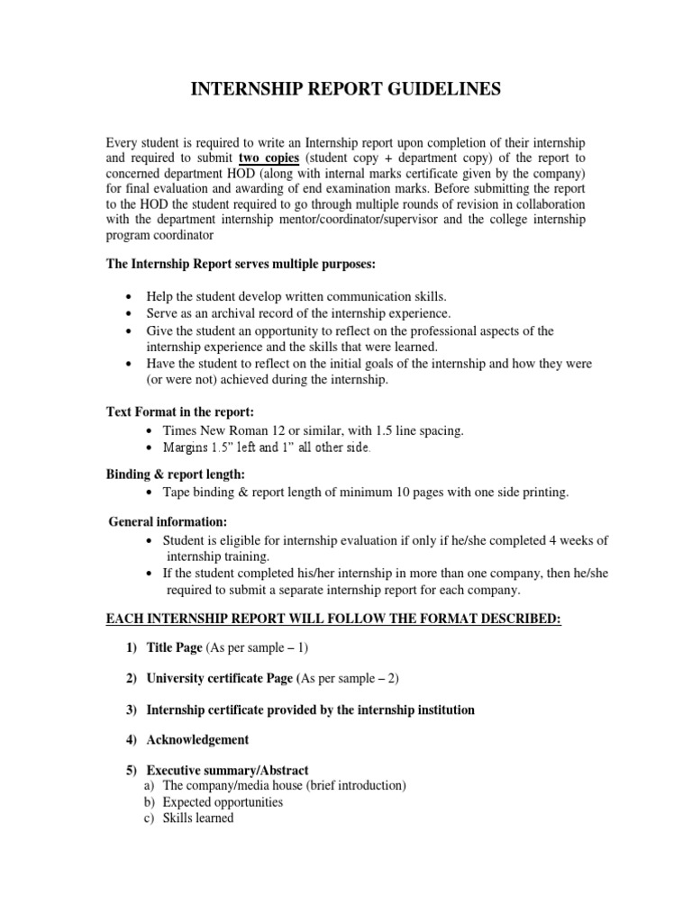 Internship Report Guidelines | PDF | Internship | Job Hunting