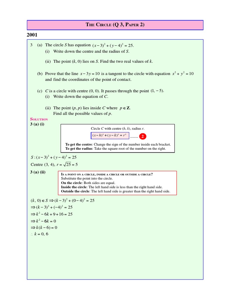 Ordcirclesoln2001 PDF | PDF | Circle | Quadratic Equation