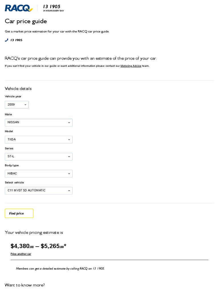 RACQ Car Price Estimation Guide | PDF | Business | Finance & Money ...