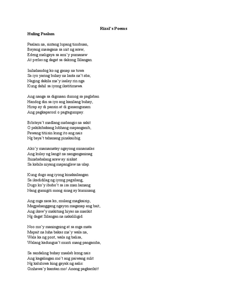 Rizal Poems Letters and Novels