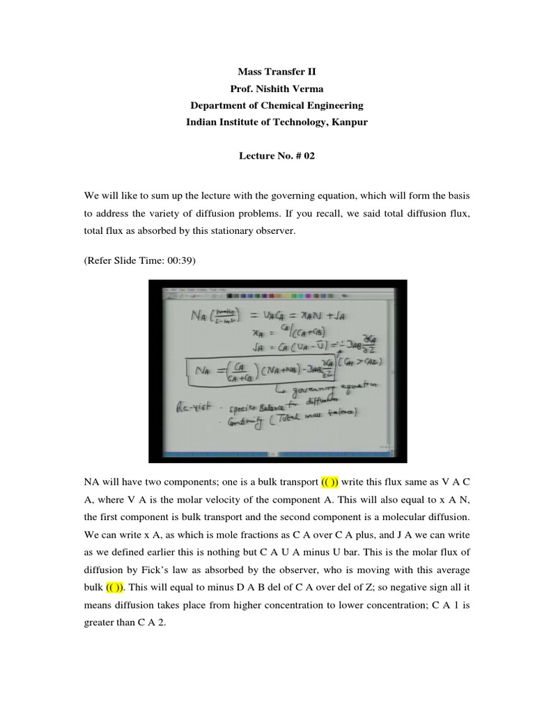 Mass Transfer II Prof. Nishith Verma Department of Chemical Engineering ...