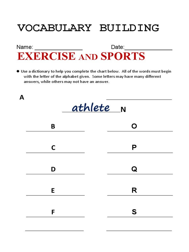 Vocabulary Building: Exercise Sports | PDF