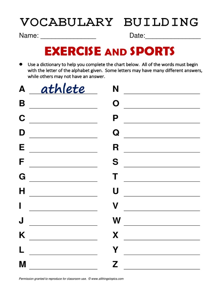 Exercise Sports: Vocabulary Building | PDF
