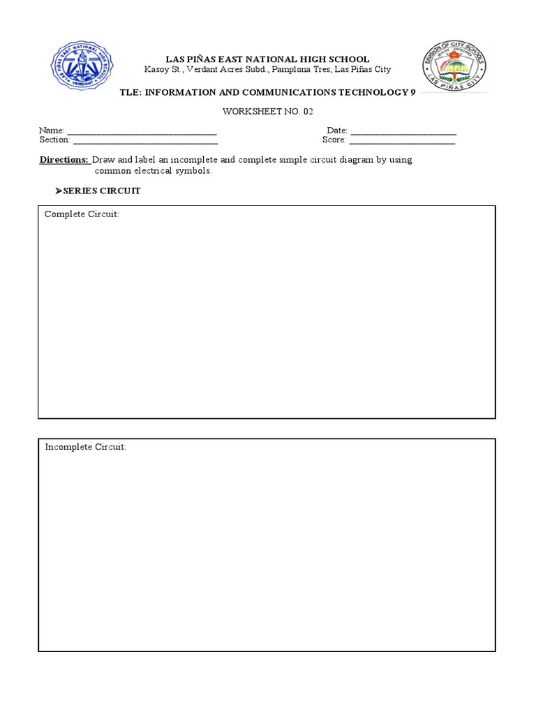 Directions: Draw and Label An Incomplete and Complete Simple Circuit ...