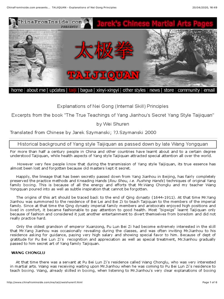 Explanations of Nei Gong (Internal Skill) Principles | PDF | Tai Chi ...