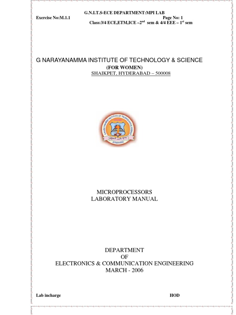 Microprocessors Laboratory Manual | PDF | Assembly Language | Central ...