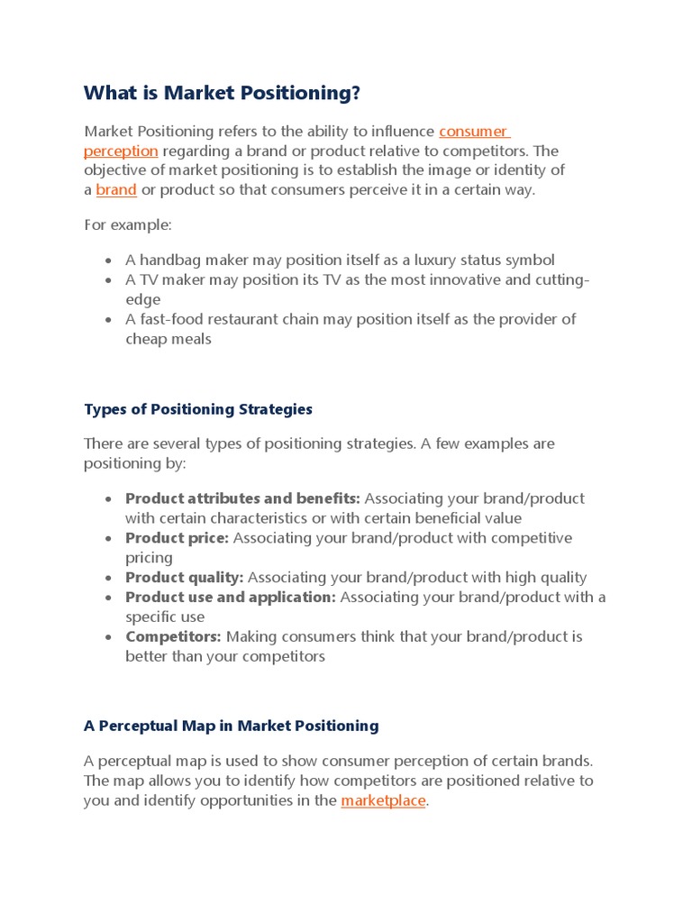 What Is Market Positioning Int | PDF | Influence (Social And Political ...