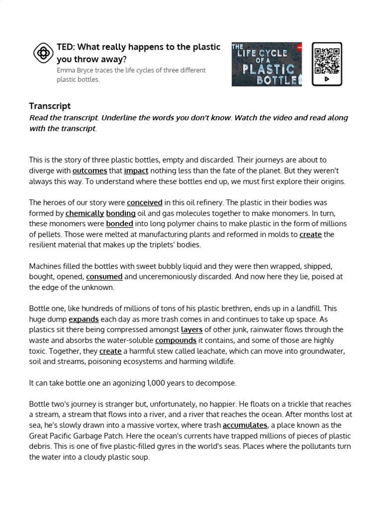TED: What Really Happens To The Plastic You Throw Away? | PDF | Plastic ...