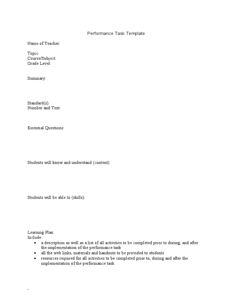 Performance Task Template | PDF