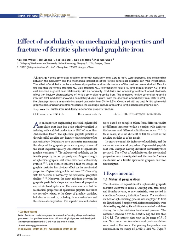 Effect of Nodularity On Mechanical Properties and Fracture of Ferritic ...