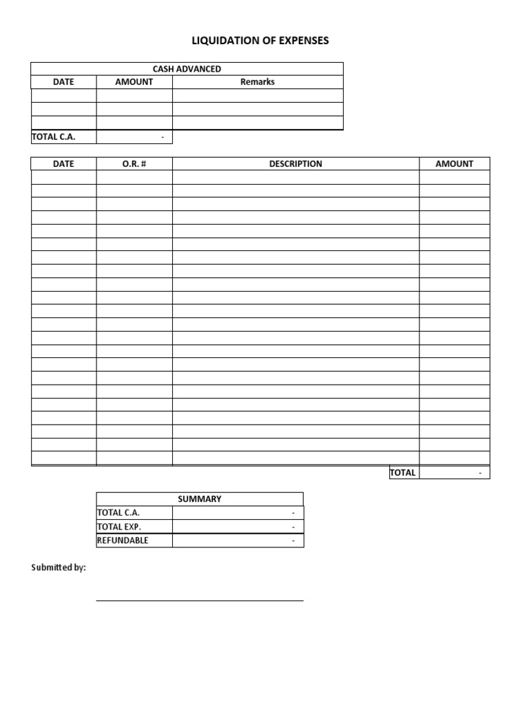Liquidation of Expenses: Cash Advanced Date Amount Remarks | PDF
