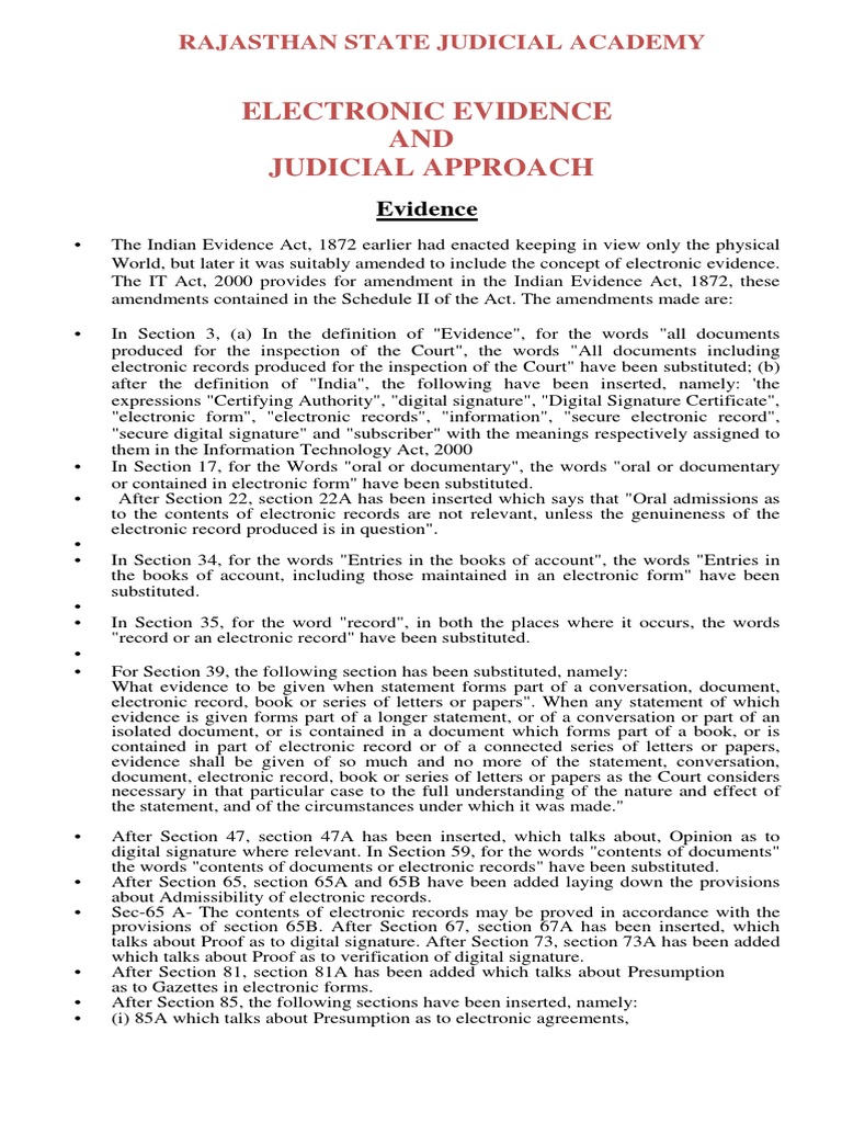Electronic Evidence AND Judicial Approach: Rajasthan State Judicial ...