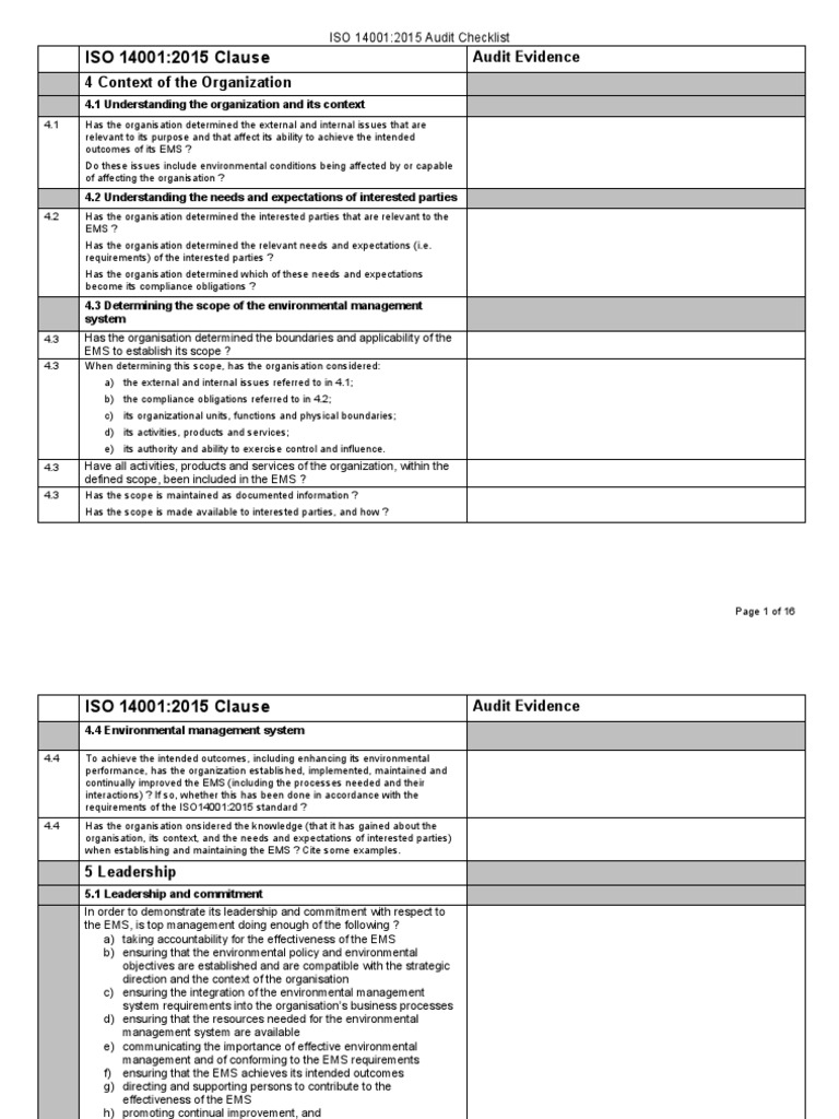 Internal Audit Checklist Questions - EMS | Download Free PDF ...