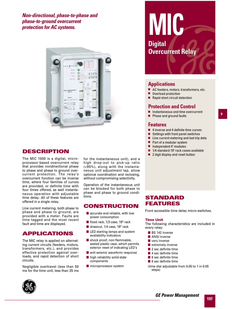 GE MIC - Brochure465 PDF | PDF | Relay | Alternating Current