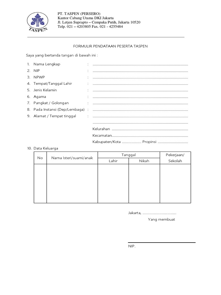 Form Isian Taspen | PDF