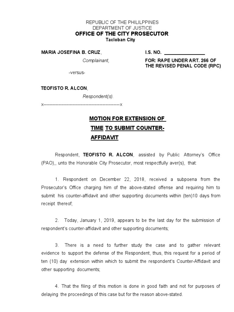 Motion For Extension To File Counter Affidavit | PDF | Legal Procedure ...