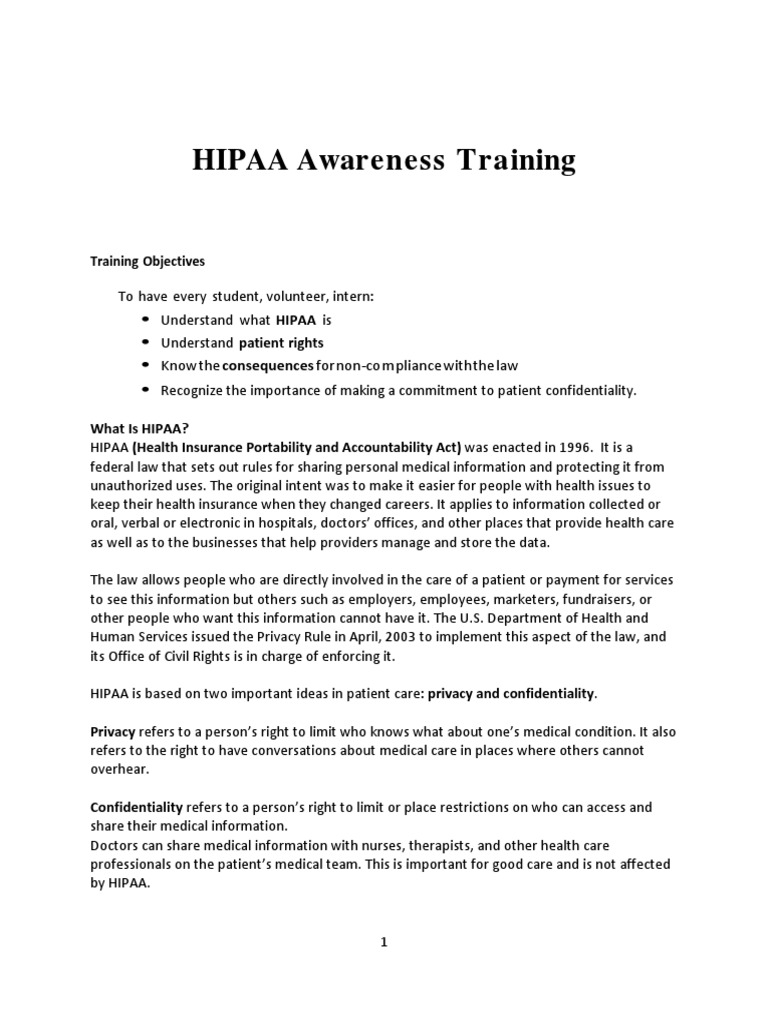 HIPPA Awareness Training | PDF | Health Insurance Portability And ...