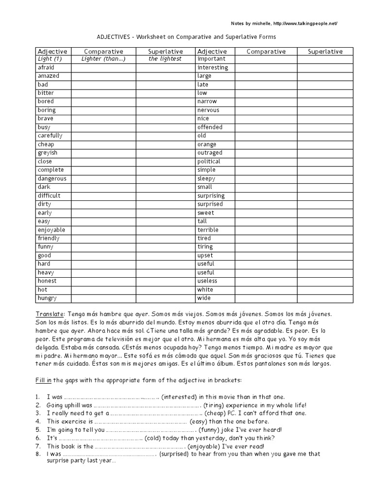Worksheet Comparative Exercises | PDF