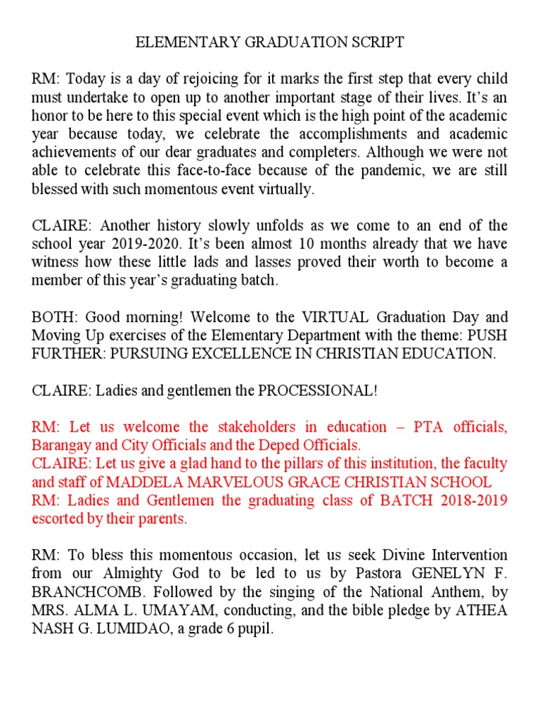 Elementary Graduation Script | PDF | Schools
