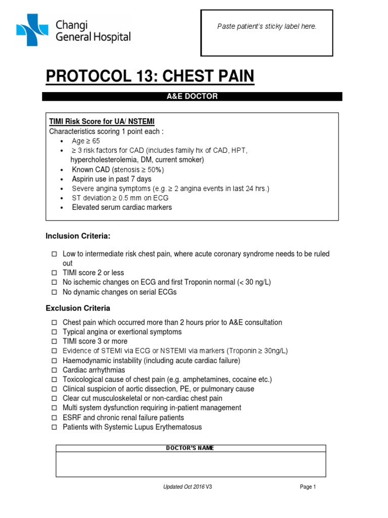 Protocol 13: Chest Pain: A&E Doctor | PDF | Myocardial Infarction ...