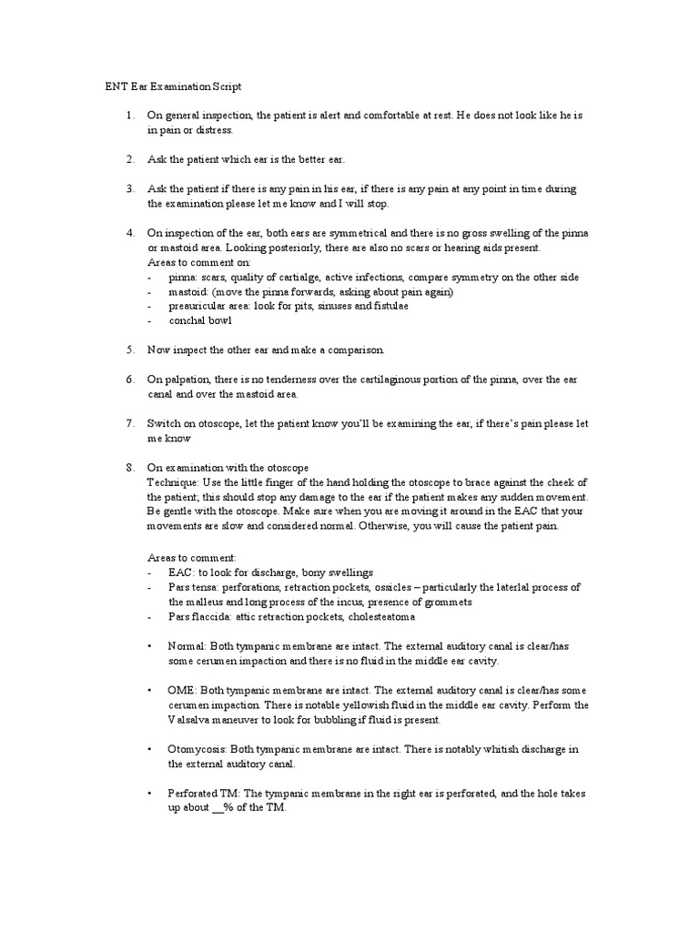Comprehensive ENT Ear Examination Guide | PDF | Ear | Senses