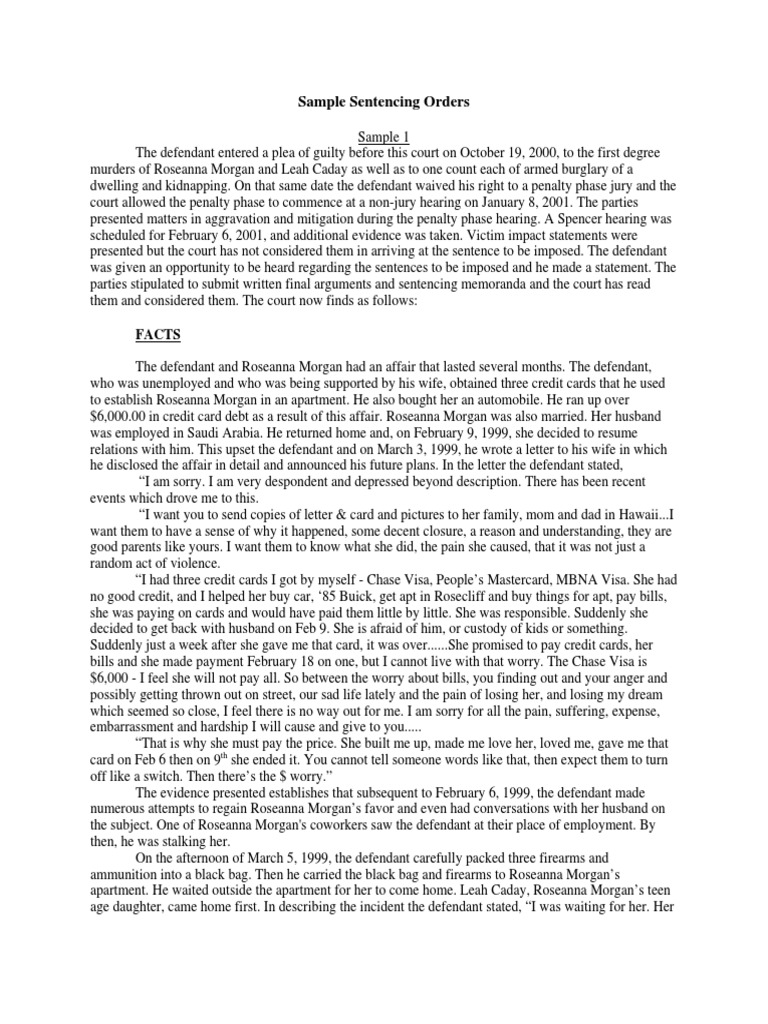 Sample Sentencing Orders | PDF | Mitigating Factor | Murder